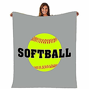 Blanket Softball Baseball in Grey Fleece Blanket Foldrable Throw Blanket Washable Couch Sofa Fuzzy Blanket Reversible Plush Blanket Beach Blanket for Home Office (80" x60)