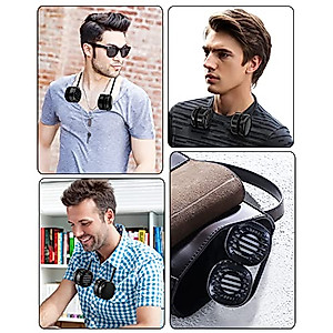 Unitedtime Neck Fan Portable Foldaway, 3 Speeds, Battery Operated Wearable Personal Fan, Neck Cooler, 360° Cooling Hanging Fan for Neck, USB Rechargeable Necklace Fans for Men/Women (Black)