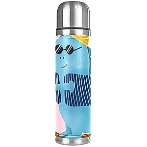 Stainless Steel Leather Vacuum Insulated Mug Dinosaur Thermos Water Bottle for Hot and Cold Drinks Kids Adults 16 Oz