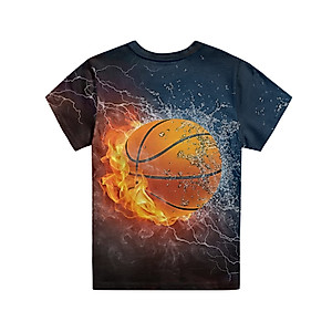 Belidome Water Fire Basketball Boys T-Shirt Athletic Sports Running Soft Summer Top Tees Breathable Back to School