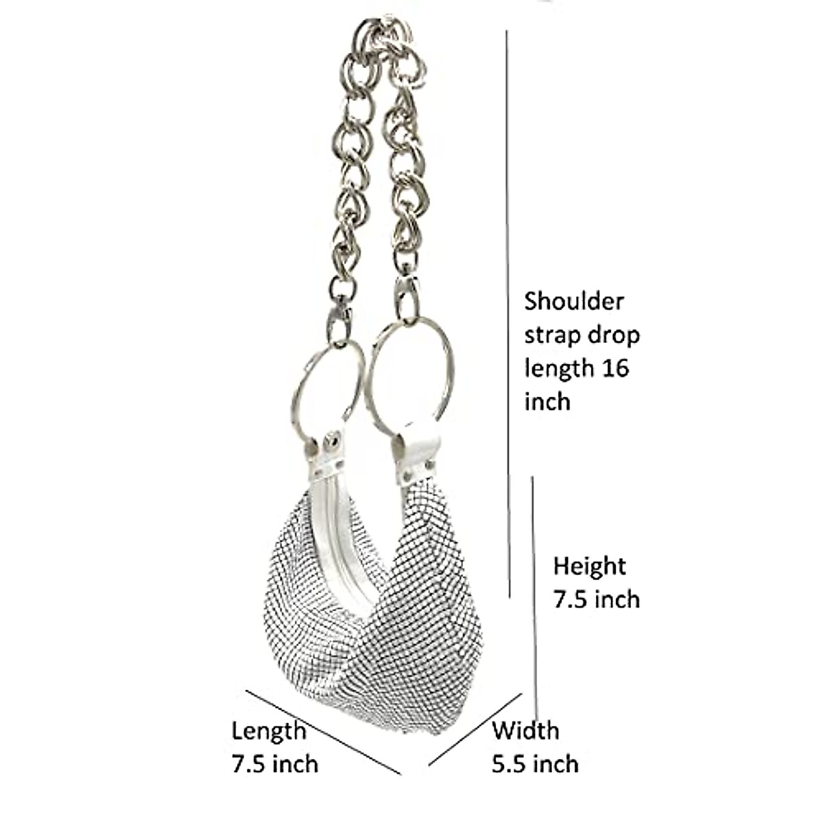 Multiway clutch metal mesh hobo bag evening purse for Cocktail Party Prom Wedding Banquet (White)