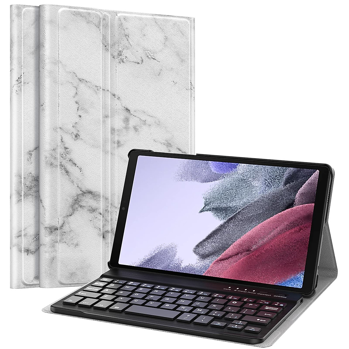 MoKo Keyboard Case Compatible with Samsung Galaxy Tab A7 Lite 8.7-Inch 2021 (SM-T225/T220/T227), Slim Lightweight Stand Cover with Magnetically Detachable Wireless Bluetooth Keyboard, Marble White