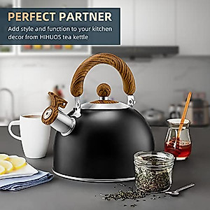 Tea Kettle Stovetop - HIHUOS 2.6QT Whistling Teapot with Removable Spout - Stainless Steel Tea Pots for Stove Top, 3-ply Composite Base, Fast Boiling Teakettle Work for All Heat Sources (Black)