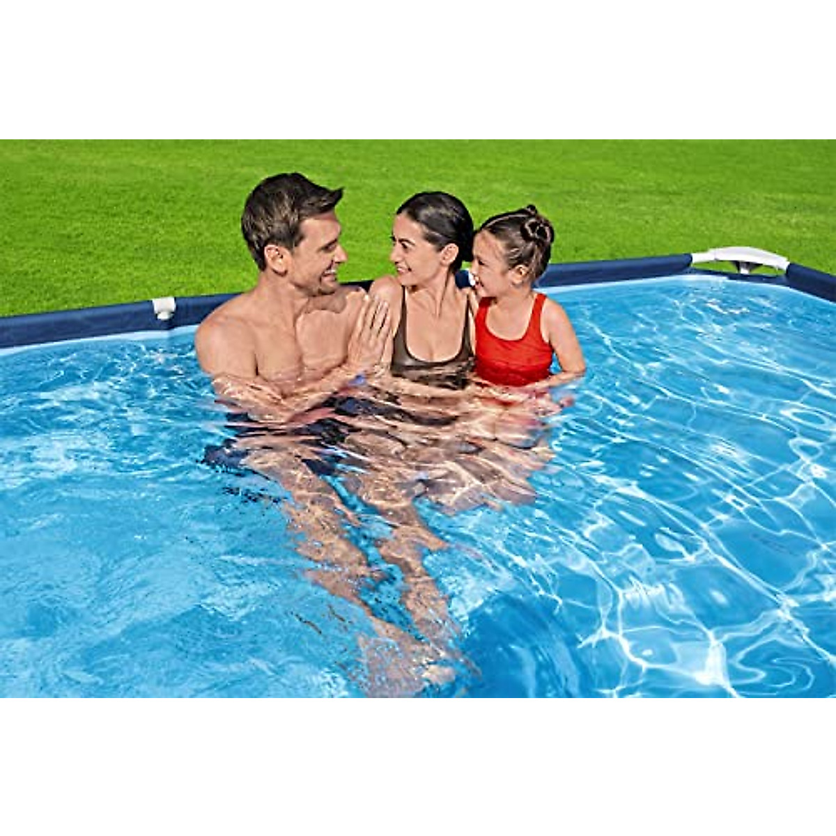 Bestway Steel Pro 118 Inch x 79 Inch x 26 Inch Rectangular Metal Frame Above Ground Outdoor Backyard Swimming Pool, Blue (Pool Only)