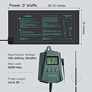 LUXBIRD 2 Pack 10"x 20.75" Seedling Heat Mat and Digital Thermostat Controller Combo Set