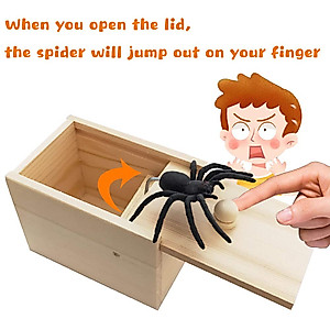 Rtudan Original Spider Scare Prank Box, Hilarious Wooden Scare Box,Handmade Fun Joke Scarebox Toy,Practical Gift Toy Spider Box Prankoy Prank for Kids Adults