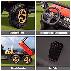 Nitoess 2 Seater 24V Kid Dump Truck with Remote Control Electric Utility Vehicles UTV 2WD/4WD Battery Powered 6 Wheeler,Ride on Car Kids Ride On Dump Truck,EVA Tire,Red