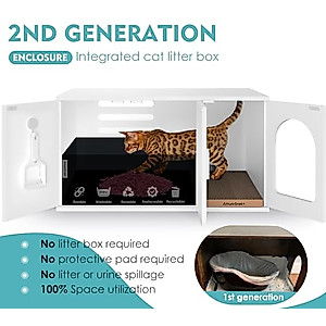 Amunrbrek Cat Litter Box Enclosure Furniture as End Side Table, Stackable Litter Box Furniture with Front-entry Cat Door (White)