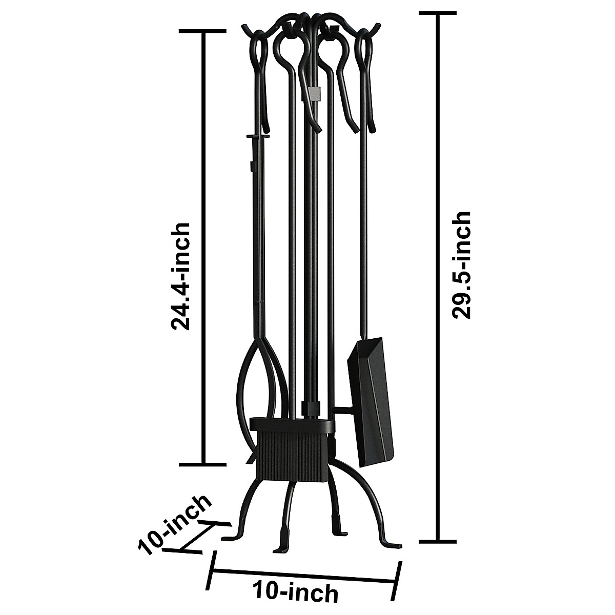 Fire Beauty 5-Piece Fireplace Tools Set, Heavy Duty Wrought Iron Fire Place Toolset, Black