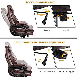 400lbs Big and Tall Office Chair Wide Spring Seat Executive Office Chair Back Support Home Office Desk Chair for Heavy People Computer PU Leather Chair with Heavy Duty Casters 360 Swivel Chair (Brown)