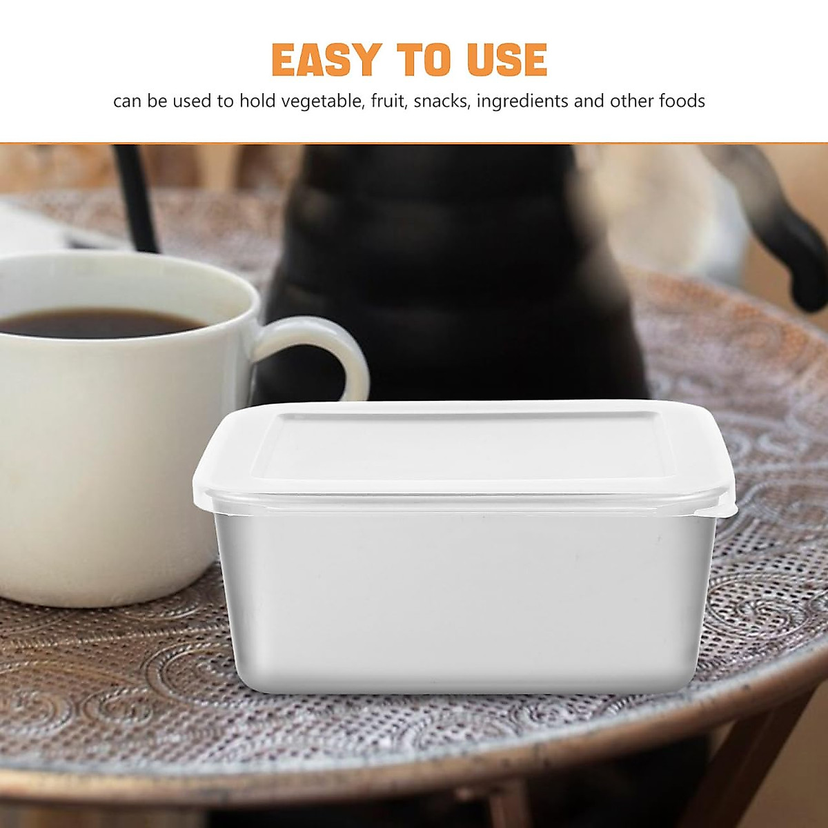 BESTonZON 4pack Stainless Steel Square Boxes, Stainless Steel Food Storage Box Container with Leak Plastic Lid, Food Storage Containers for Fruit Vegetables Snack Food, Dishwasher Safe