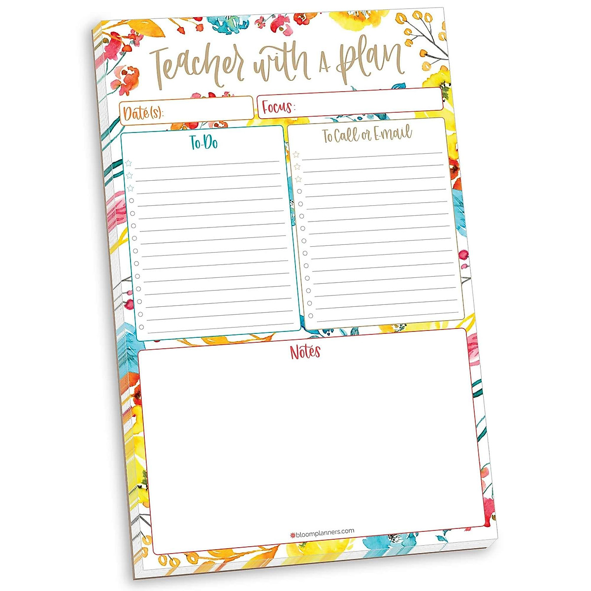 bloom daily planners Teacher To-Do List Daily Planning Pad - Teacher Appreciation Gift & Task Productivity Organizer - School Tear-Off Notepad for Classroom or Homeschool (6” x 9”) - Happy Blooms