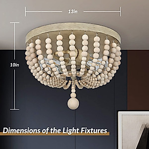 Farmhouse Wood Beaded Chandelier, Bohemia Ceiling Lamp, Rustic 2-Light Pendant Light Fixture, Semi-Flush Mount Ceiling Light for Living Room Entryway Hallway Kitchen Girl’s Room Baby’s Nursery, Oak