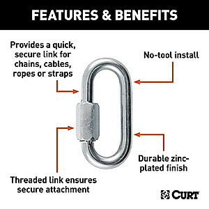 CURT 82933 Threaded Quick Link Trailer Safety Chain Hook Carabiner Clip, 3/8-Inch Diameter, 11,000 lbs Break Strength