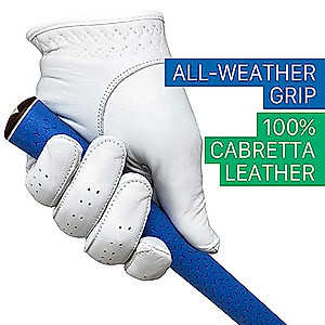 Diawings Cabretta Leather Golf Gloves for Men 2 Pack – Professional Mens Golf Glove with Superior Durability, Breathability, Streamlined Fit, Enhanced Tactile Feedback (White, Medium, Left)