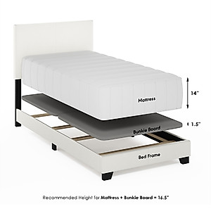 Furinno Pessac Upholstered Bed Frame, White PU Leather, Twin XL