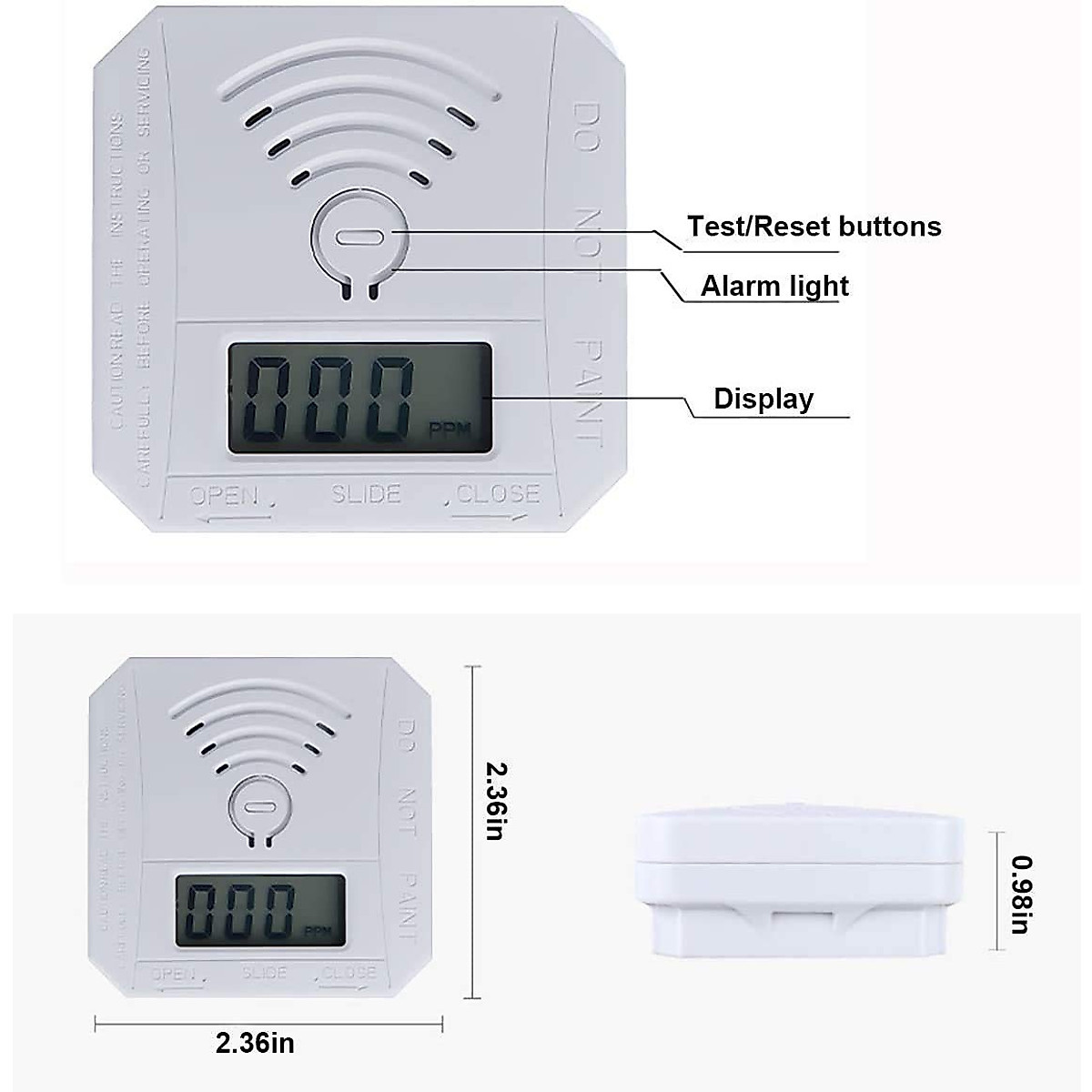 YMDJL Carbon Monoxide Detector 2 Pack, Battery Operated High Accuracy CO Alarm with Sound Warning and Digital LCD Display (2AAA Batteries NOT Included)