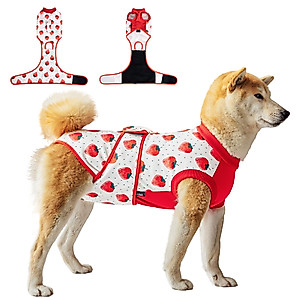 V.PET.B.R Dog Surgery Recovery Suit,Female Male Dog Onesie for Spay Neuter,Substitute E-Collar & Cone,Anti-Licking Breathable Onesie for Small Medium Large Dogs,Strawberry M