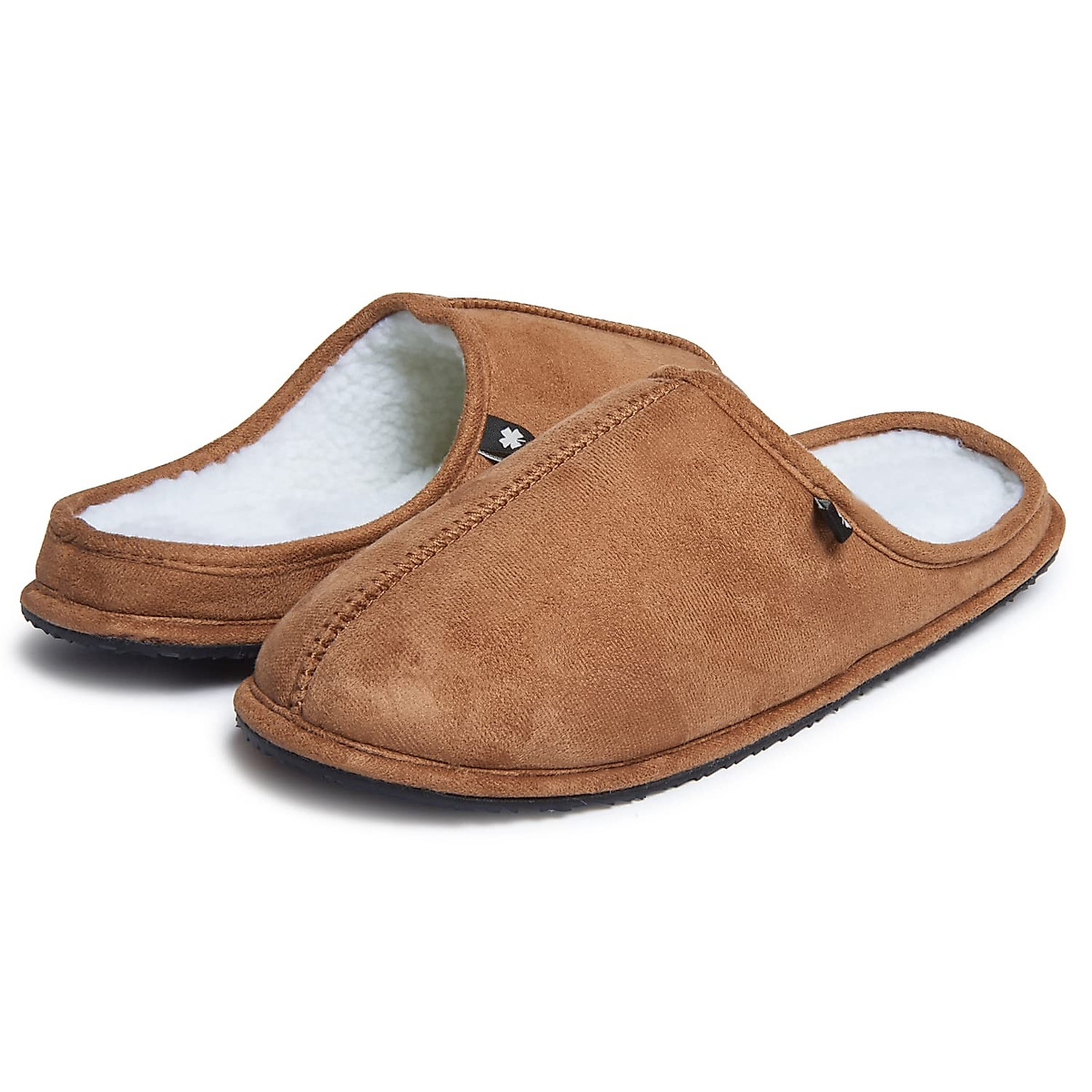 Lucky Brand Mens Microsuede Memory Foam Sherpa Clog Slippers, Warm Fuzzy Bedroom Slipper, Comfortable Indoor Outdoor House Shoes, Tan, Large