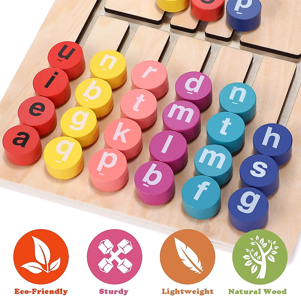 Lewo Wooden Reading Blocks Montessori Toys Sight Word Flash Cards Spelling Games Alphabet Letter Slide Puzzle Preschool Educational Learning Toys for Kids Boys Girls