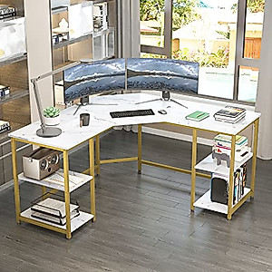 Elephance Large L-Shaped Computer Desk with Shelves, Corner Desk, Home Office Writing Workstation, Gaming Desk PC Latop Table with Storage