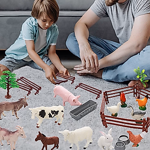 Realistic Farm Animal Figures Toys, 44 Pcs Plastic Farm Figurines Playset Includes Fences Mini Farm Animal Cake Topper Learning Toy Set for Kids & Toddlers