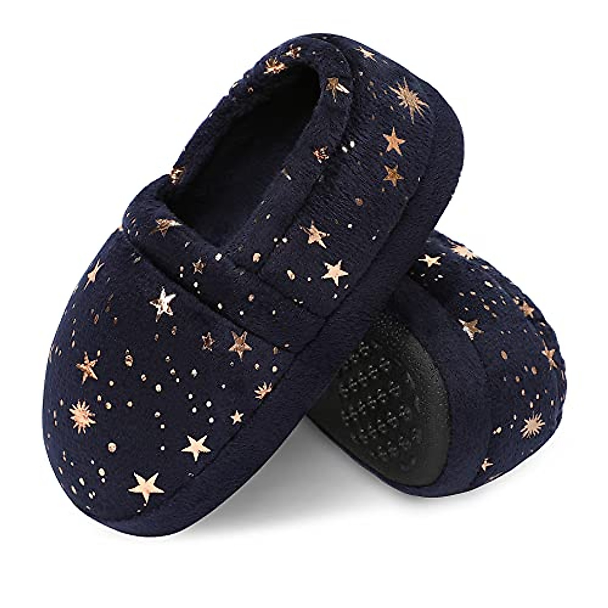 Bigwow Kids Slippers for Girls Boys Toddler Elastic Heel Girls House Shoes Cozy Memory Foam Slippers Boys Indoor Outdoor Navy Blue Size 11-12