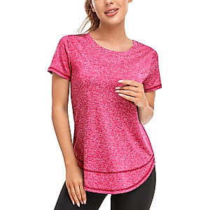 Abrooical Women's Athletic Short-Sleeved Running T-Shirts Lightweight Quick Dry Workout Training Yoga Crewneck Tops Red X-Large