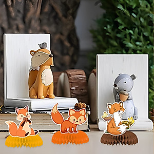 9PCS Fox Honeycomb Centerpieces 3D Table Topper Woodland Animals Double Side Centerpieces for Girl Boy Fox Theme Baby Shower Birthday Party Decorations