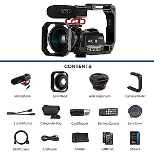 ORDRO AC3 Ultra HD 4K Camcorder Digital Zoom Video Camera 1080P 60FPS IR Night Vision, IPS Touch Screen, Vlog Recorder with Microphone,Wide Angle Lens, Lens Hood,Stabilizer, 64GB Memory Card