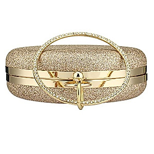 Women's Round Ball Clutch Rhinestone Ring Handle Designer Wristlets Handbag Purse Wedding Party Prom Evening Bag (Champagne)