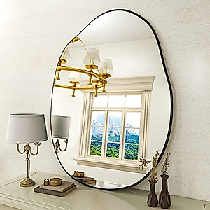 HARRITPURE Irregular Wall Mirror 22"x32" Black Asymmetrical Bathroom Mirror Wood Framed Modern Decorative Vanity Mirrors for Bedroom Living Room Entryway