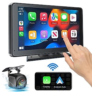 PASLDA Portable Newest Wireless Apple CarPlay and Android Auto Screen for Car, 7" HD Touch Screen Car Stereo with Mirror Link, Bluetooth 5.2, Backup Camera, AUX,FM Transmitter for All Vehicles