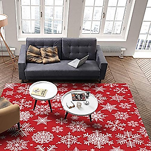 Indoor Area Rug - Welcome Mat Living Room Area Rugs Washable Non-Slip Floor Carpet for Bedroom Farmhouse Dorm (Christmas Winter Snowflake, 5'x8')
