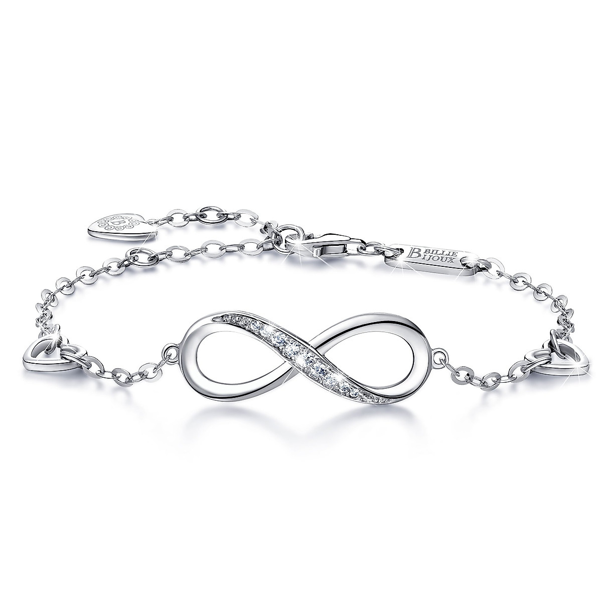 Billie Bijoux Womens 925 Sterling Silver Infinity Endless Love Symbol Charm Adjustable Bracelet for Women