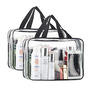 HAOGUAGUA 2 Pieces Large Clear Makeup Cosmetic Toiletry Organizer Bag, Clear Plastic Tote Bags, Waterproof Transparent Small Clear Handbag Purse