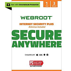 Webroot Internet Security Plus with Antivirus Protection | 3 Device | 1 Year Subscription | PC/Mac