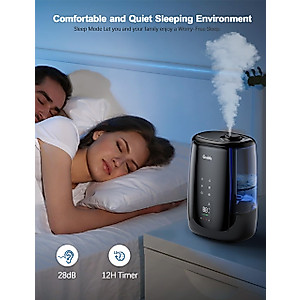 Humidifiers for Bedroom,Grelife 5L Ultrasonic Warm and Cool Mist Top Fill Air Vaporizer,Auto Shut-Off,Easy to Clean&Quiet Sleep Mode,Automatic Smart Diffuser for Large Room,Baby Nursery,Plant, Black