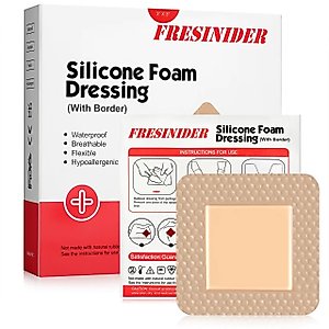 FRESINIDER Silicone Foam Dressing with Adhesive Border – Wound Dressing Bandage – Silicone Foam Pad – Pack of 5 – 3 x 3 Inches Large Waterproof Bandages – Self Adhesive Wound Care and Dressings