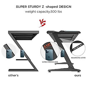 EUREKA ERGONOMIC Z60 Gaming Desk with Led Lights, 60 Inch Large RGB Gaming Computer Desk for Home Office Work Study Writing with Mouse Pad, Easy to Assemble, 24" Wide, Carbon Fiber Black