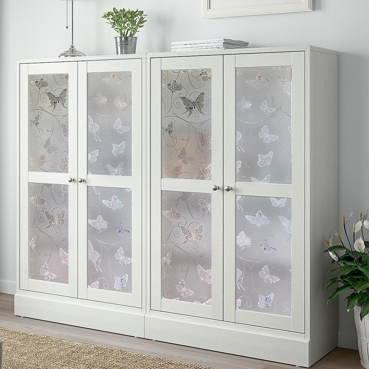 ColorfulHall Butterfly Frosted Glass Window Film Window Privacy Film,Bathroom Decor Privacy Window Film Day and Night Static Cling 90% UV Heat Blocking Window Clings(17.5X78.7 inch)