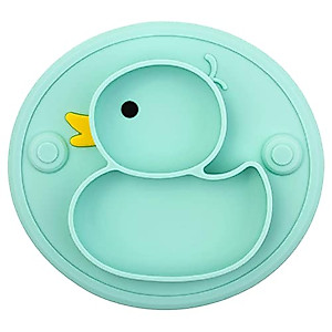 Lightening Baby Plate Silicone Toddler Plates Suction Placemat Divided Duck Dishes for Kids and Infants One-Piece Strong Suction, BPA Free, Microwave Dishwasher Safe