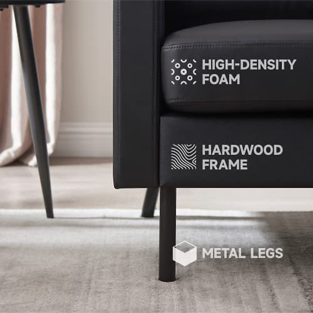 Z-hom 70" Top-Grain Leather Sofa, 2-Seat Upholstered Loveseat Sofa Modern Couch, Luxury Classic for Living Room Bedroom Apartment Office