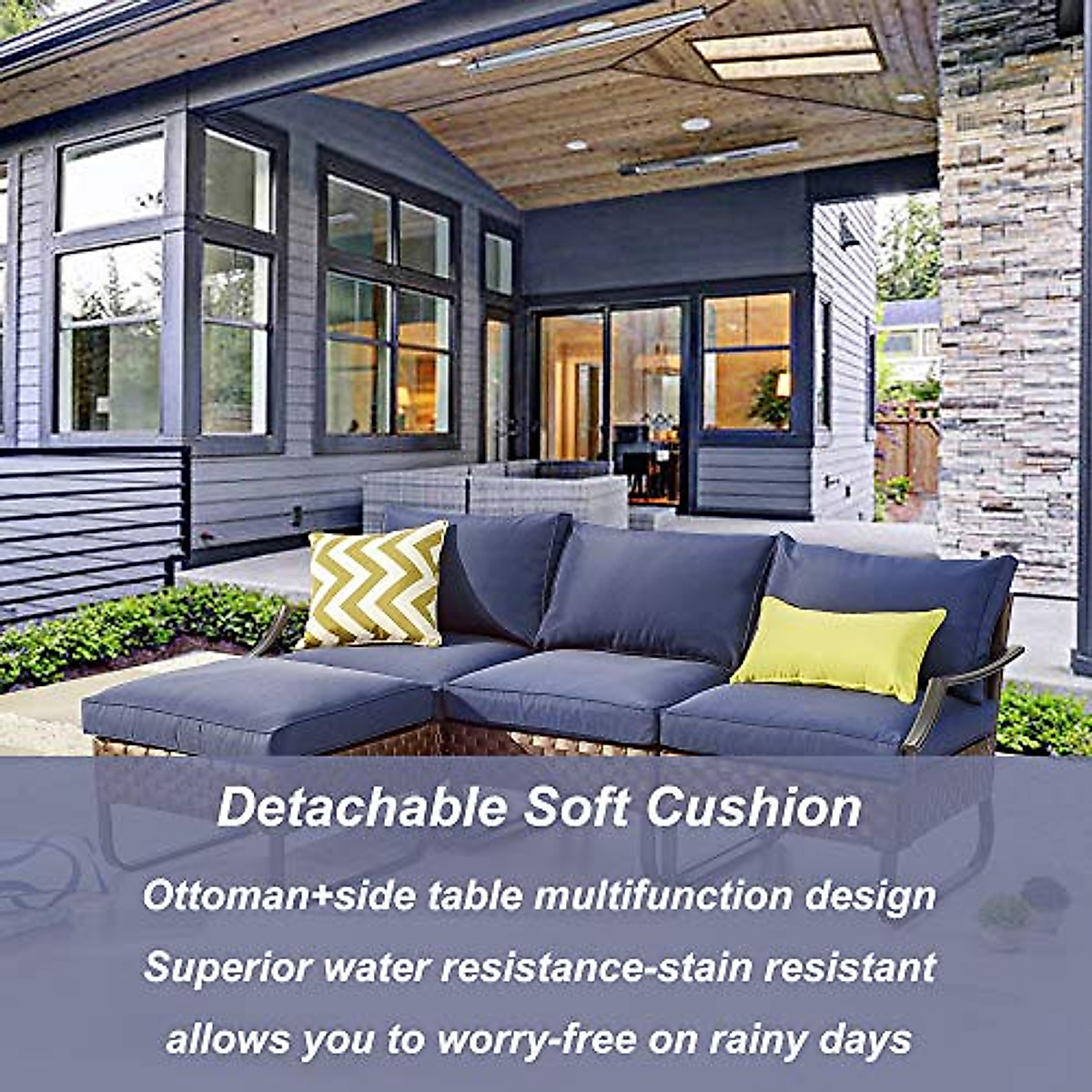 Romayard Outdoor Wicker Ottoman Patio Footstool Rattan Furniture Coffee Table All Weather Foot stools Seat with Cushion