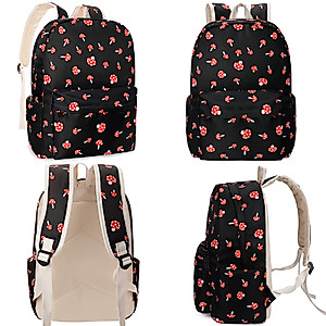 MCWTH Mushroom School Backpack for Girls, Kids Teen School Bags Bookbags with Lunch Box and Pencil Case