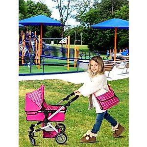 Fash N Kolor | Foldable Pram for Baby Doll with Flower Design with Swiveling Wheel Adjustable Handle Bassinet Stroller with Baby Doll, Convertible Seat, and Basket, and Free Carriage Bag
