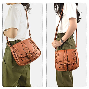 forestfish Ladies' Vintage Hollow Crossbody Bag Shoulder Bag Purse with Adjustable Shoulder Strape, Brown