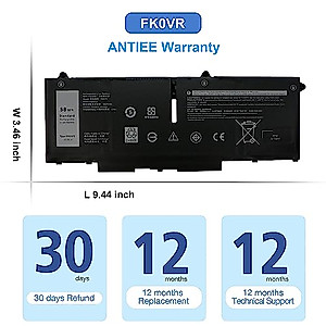 ANTIEE FK0VR Laptop Battery for Dell Latitude 7330 7430 7530 5330 P133G P133G002 P134G002 P134G P135G P135G002 P136G Series 0HFN8K HFN8K 08H6WD 8H6WD 08P81K 8P81K 0PX0GF PX0GF FKOVR 15.2V 58Wh