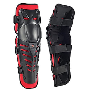 RIDBIKER Motorcycle Knee Shin Guards, Long Leg Protection Crash Proof Motorcycle Knee Protection Bendable Adjustable MTB Knee Pads for Men Motocross Gear Mountain Biking (Upgrade, Red)