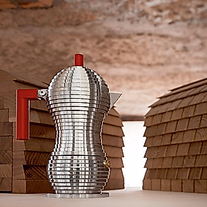 Alessi MDL02/6 R Pulcina Stove Top Espresso 6 Cup Coffee Maker in Aluminum Casting Handle And Knob in Pa, Red